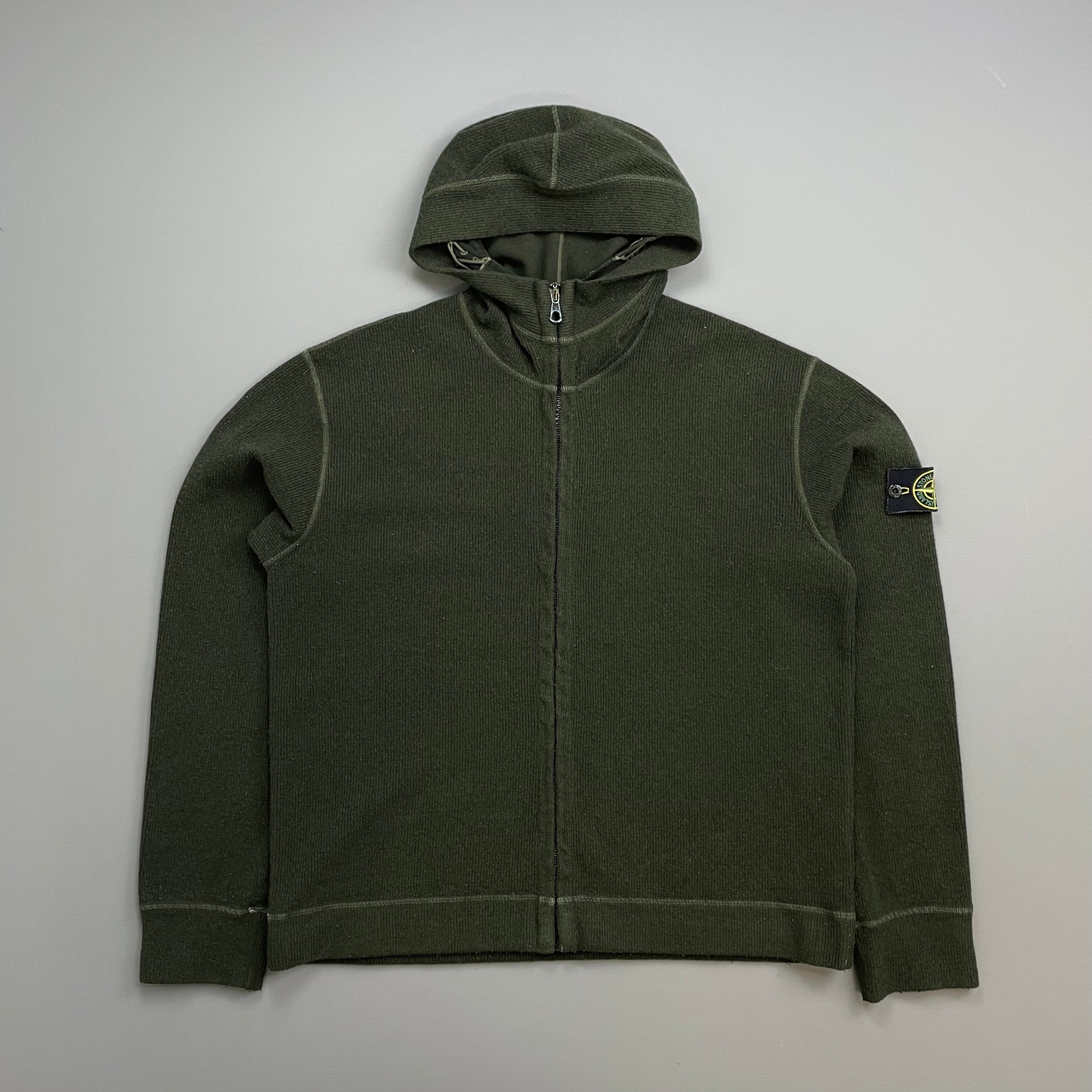 Stone Island Forest Green AW03 Wool-Blend Contrast Stitch Knit Hooded ...